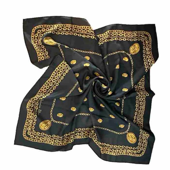 Dior | Accessories | Christian Dior Vintage Scarf Gold And Black Chains ...